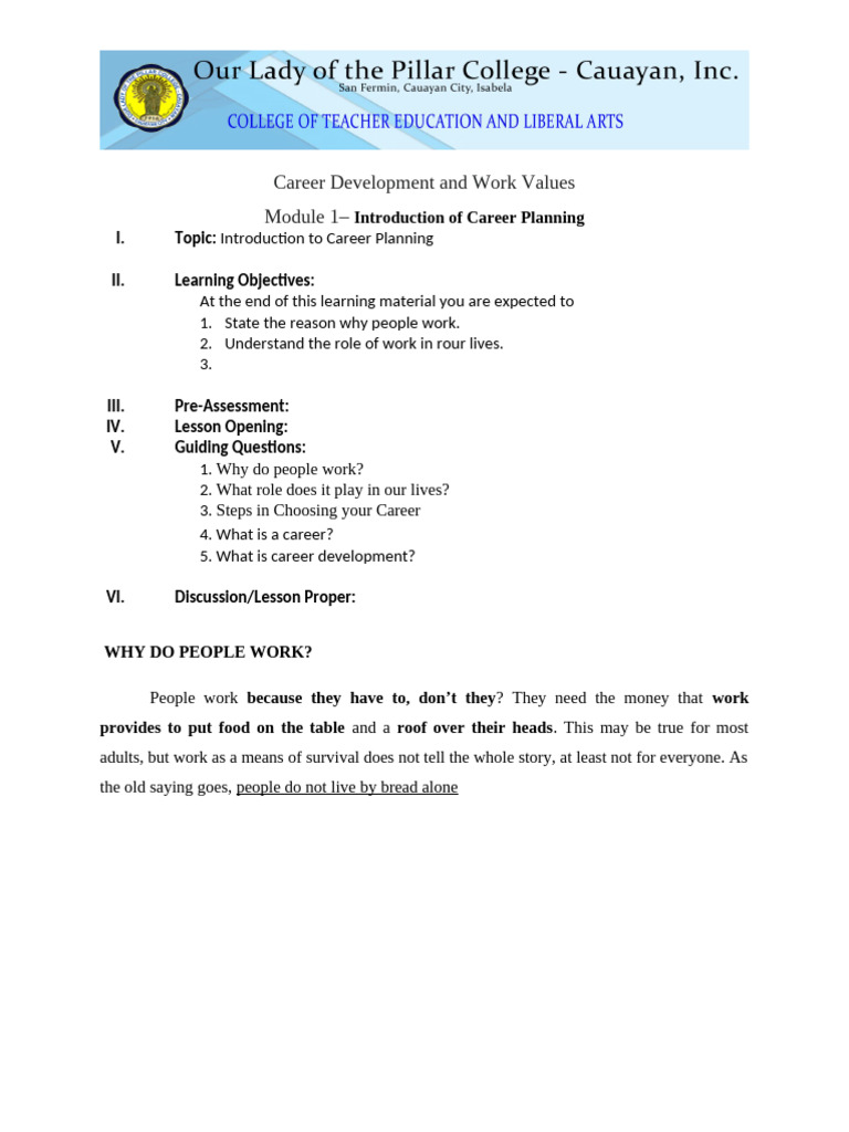 Module 1 Intro To Career | PDF | Psychology | Behavioural Sciences