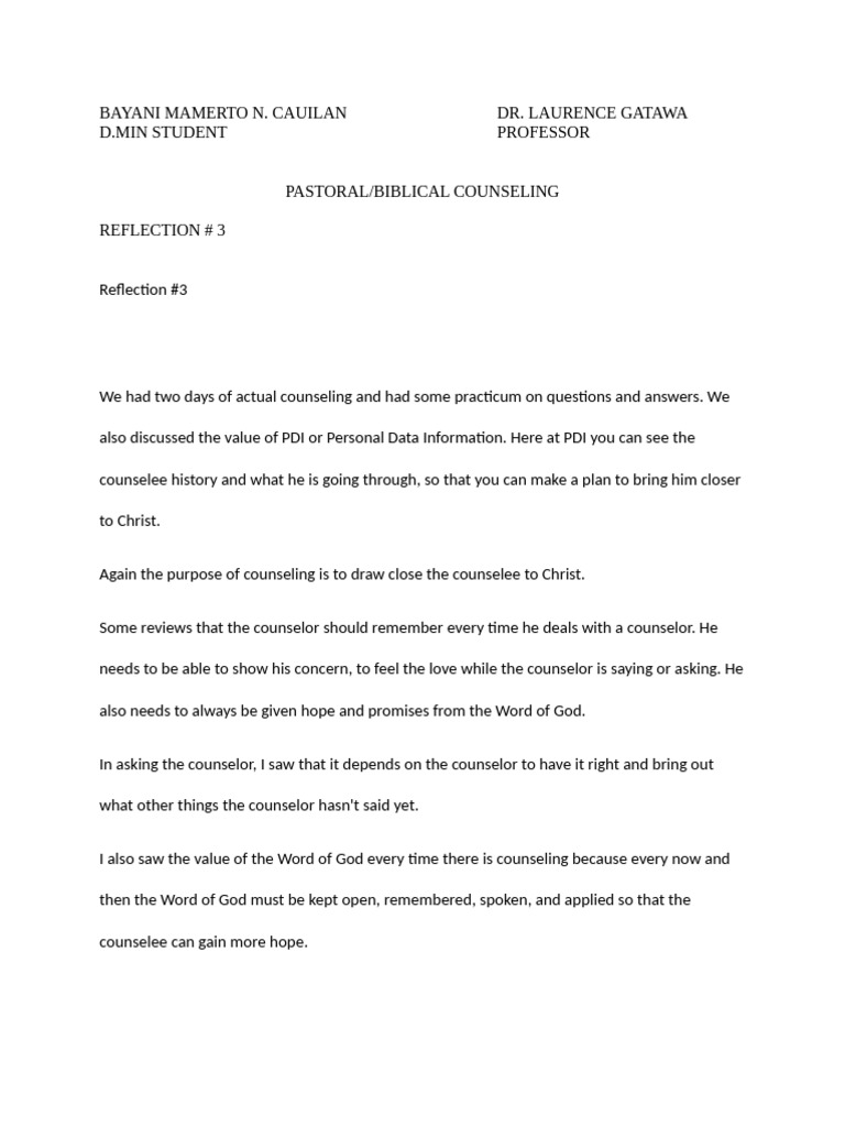 Reflection #3 Bibilical Counseling | PDF