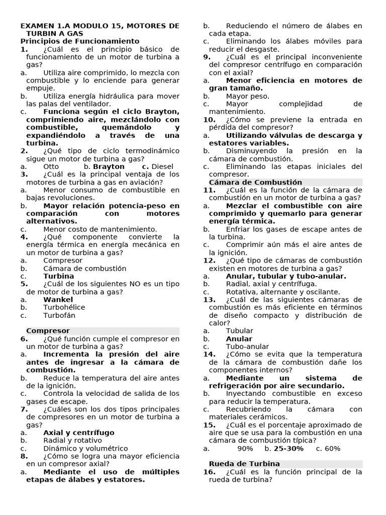 Examen 1 Modulo 15 2025 | PDF | Turbina | Motores