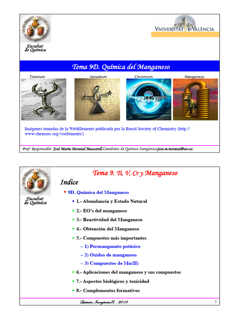 Química del Manganeso: Propiedades y Usos | PDF | Manganeso | Sal (química)