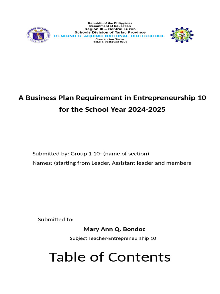 Template Cover Page Table of Contents Acknowledgement Introduction and ...