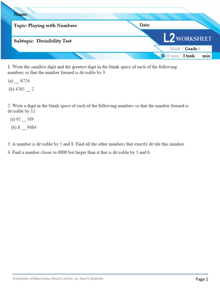l2 Worksheet Playing With Numbers - 1 | PDF