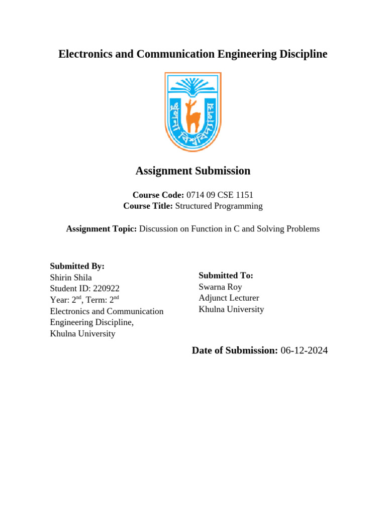 Electronics and Communication Engineering Discipline: Course Code: Course Title: Assignment ...