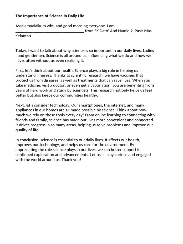 The Importance of Science in Daily Life-1 | PDF