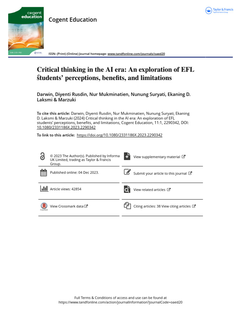 Critical Thinking in The AI Era An Exploration of EFL Students ...