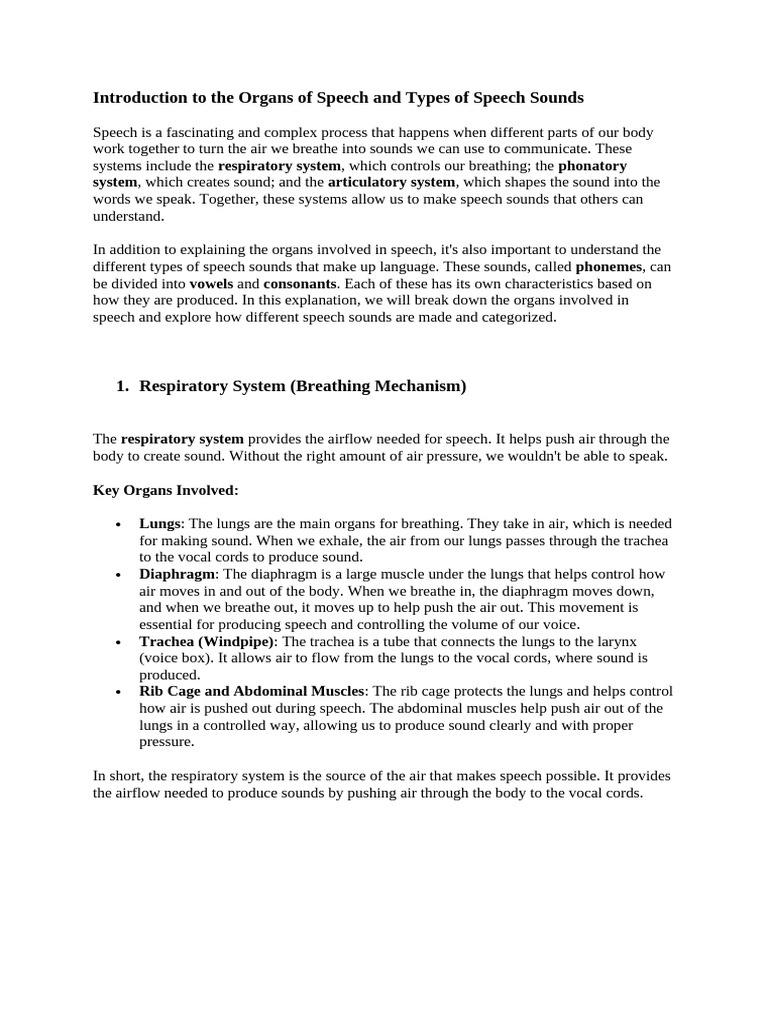 Introduction To The Organs of Speech and Types of Speech Sounds | PDF ...