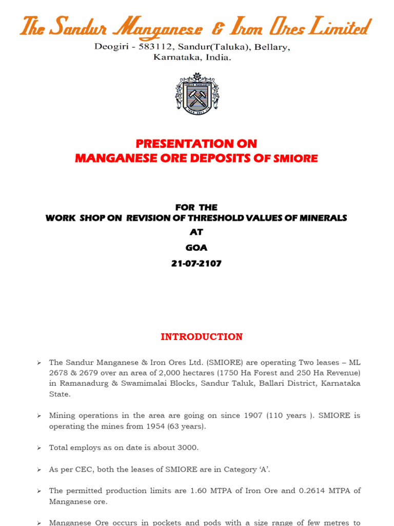 Manganese Ore Deposits in Sandur | PDF | Ore | Mining