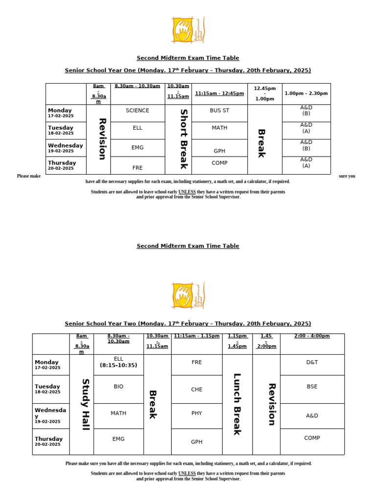 Second Midterm Exam Time Table February 2025 | PDF