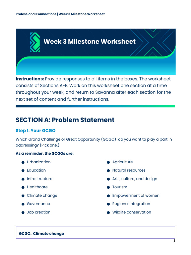 Week 3 Milestone Worksheet - Professional Foundations | PDF | Climate ...