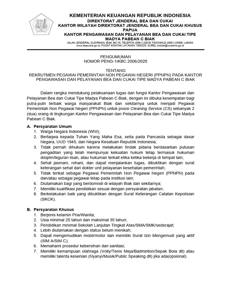 Rekrutmen Pegawai Pemerintah Non Pegawai Negeri PPNPN Pada Kantor Pengawasan Dan Pelayanan Bea ...