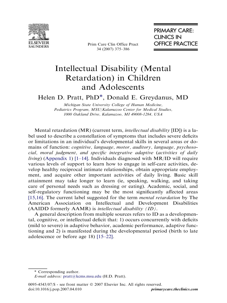 ID in Children and Adolescence | PDF | Intellectual Disability ...