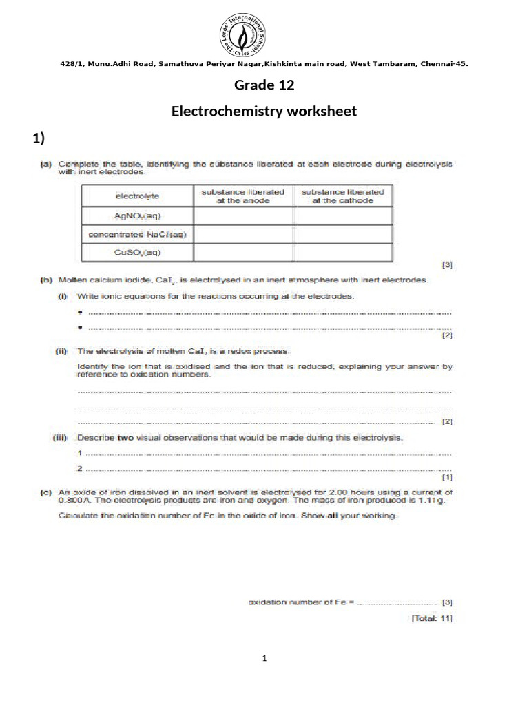 Electrochemistry Test QP 1 | PDF