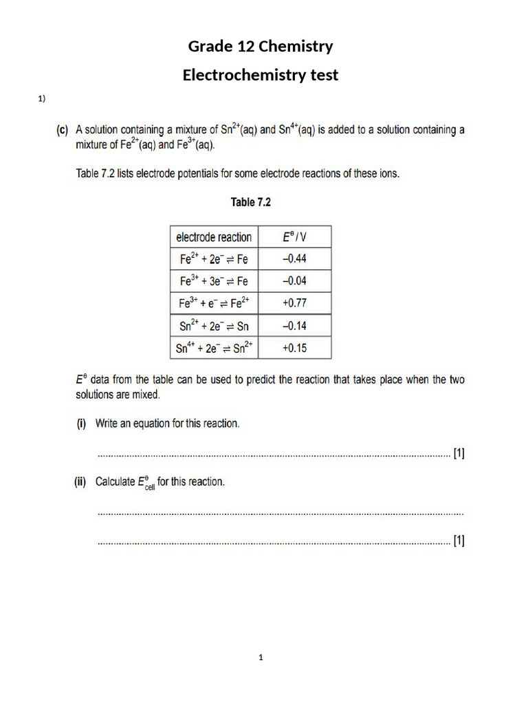Electrochemistry Test QP 2 | PDF