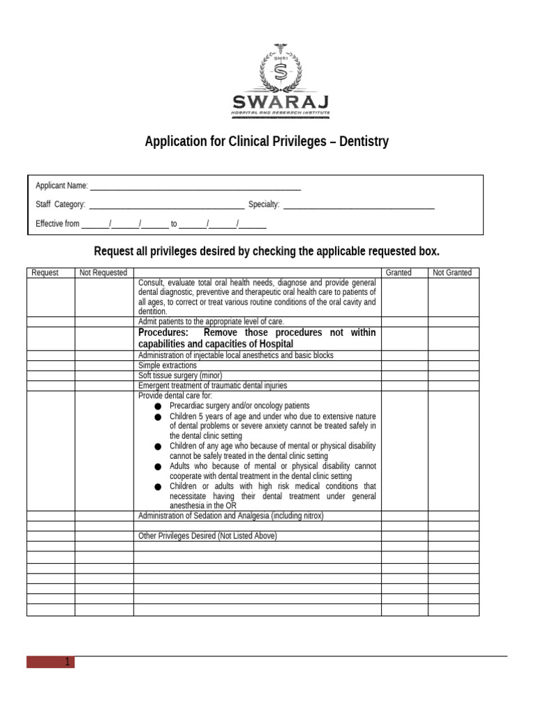 Dentistry Privilege Form | PDF | Dentistry | Surgery