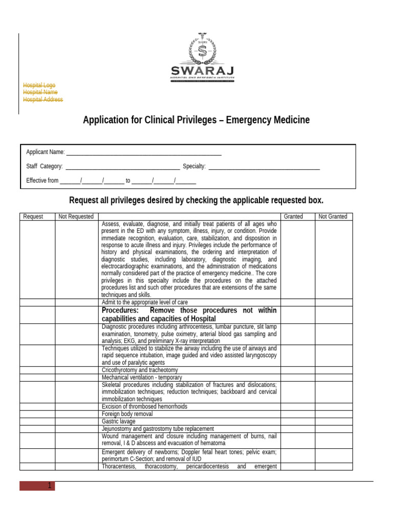 Clinical Privileges Application Form | PDF | Clinical Medicine ...