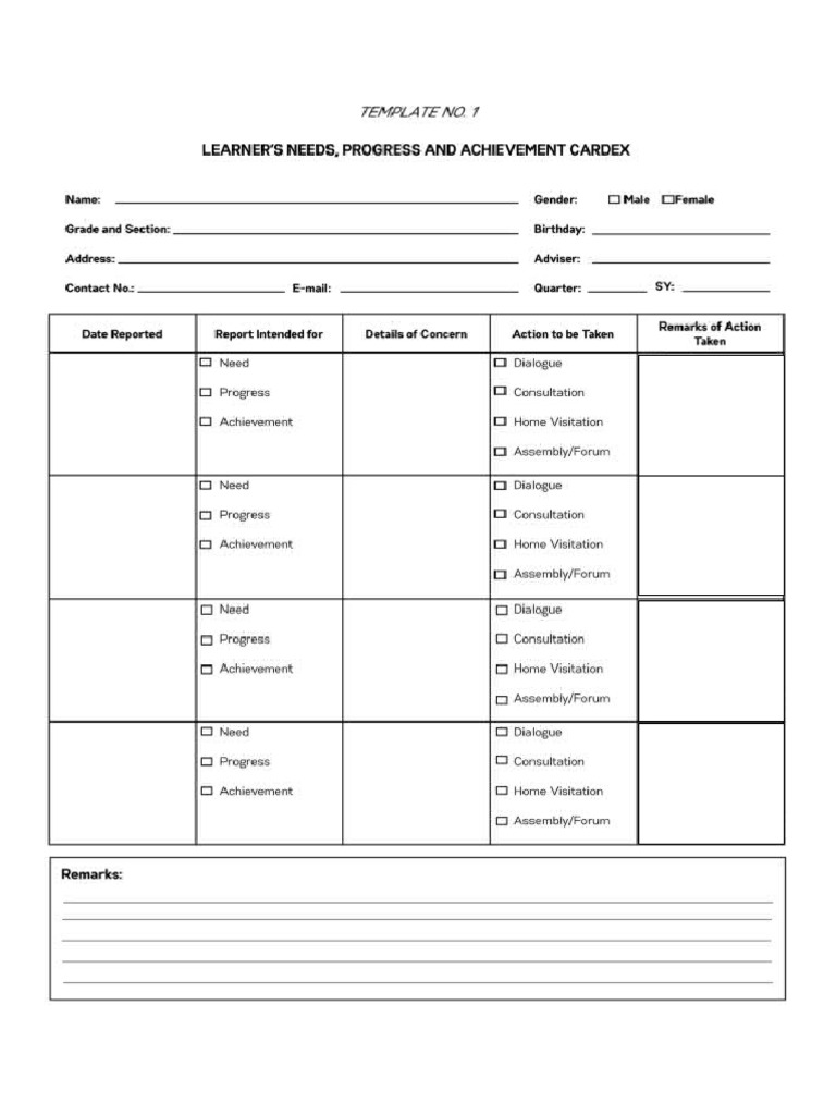 Parent's & Learner's Card Index | PDF