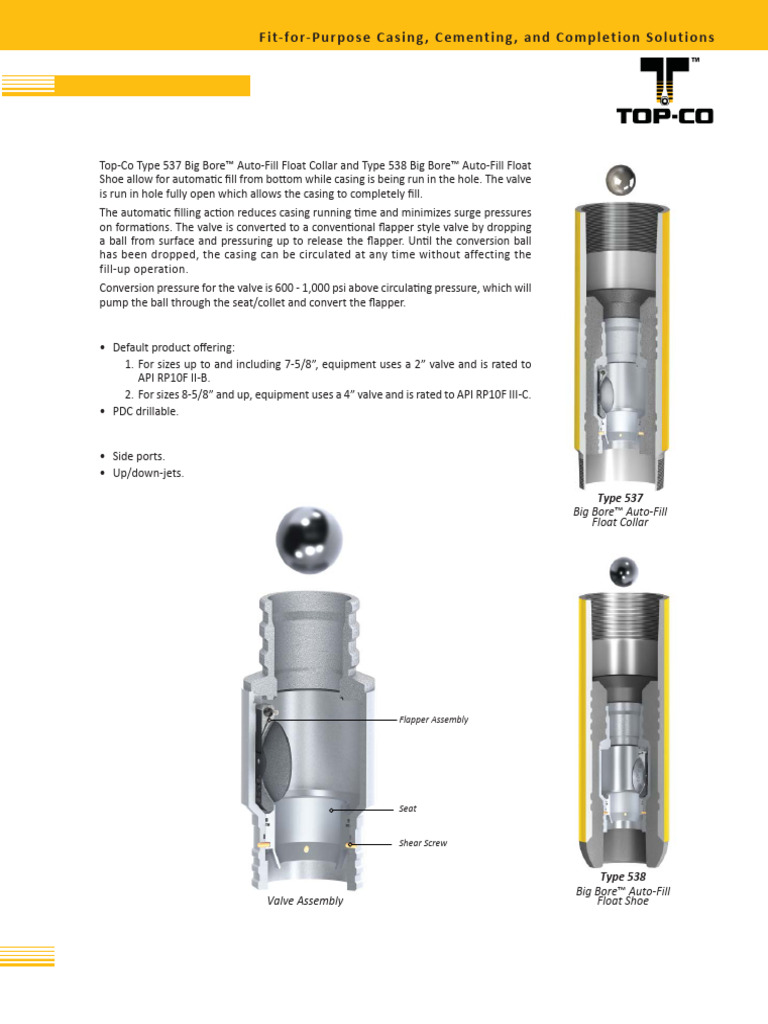 Big Bore Floating Equipment Brochure | PDF | Casing (Borehole) | Valve