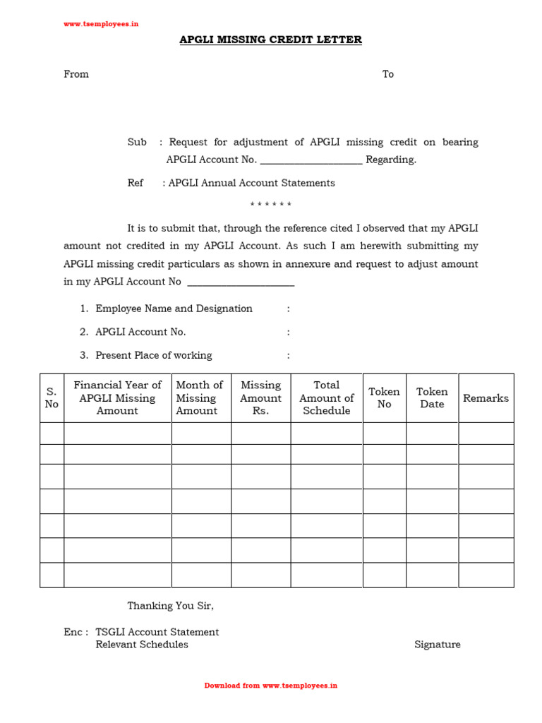 APGLI Missing Credit Adjustment Request | PDF