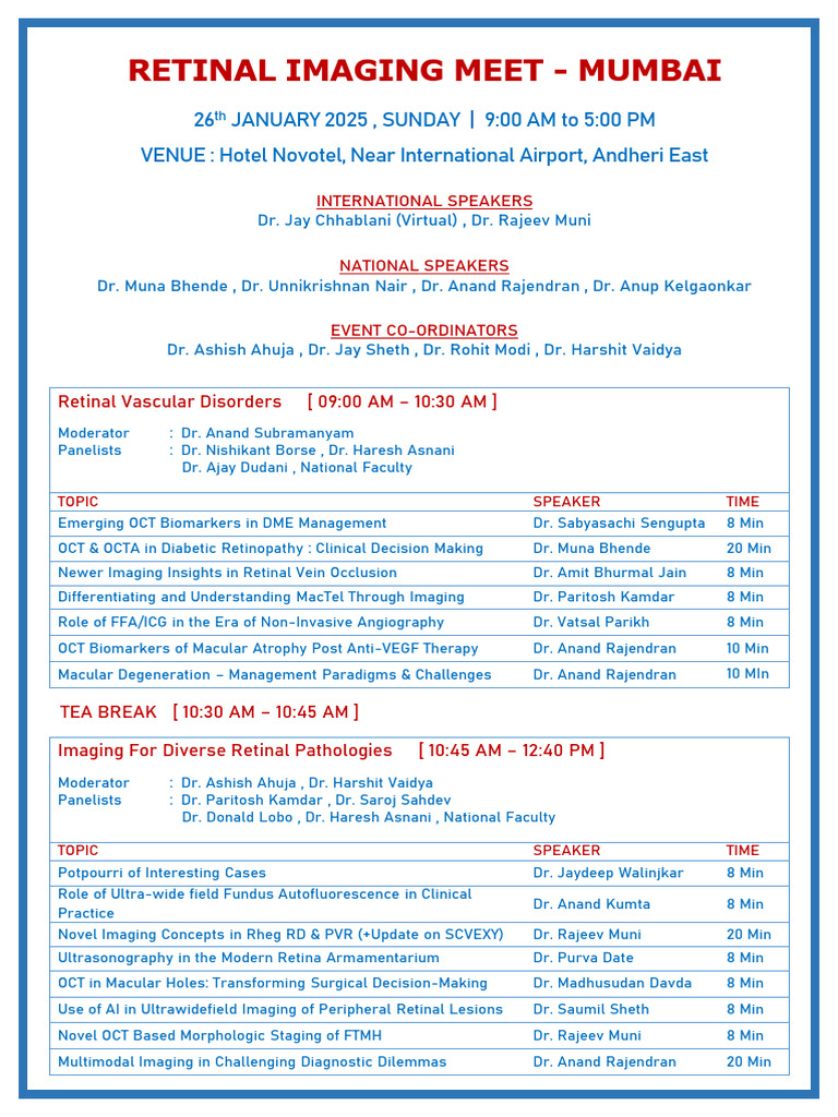 Retinal Imaging Conference Mumbai 2025 | PDF | Medical Specialties ...