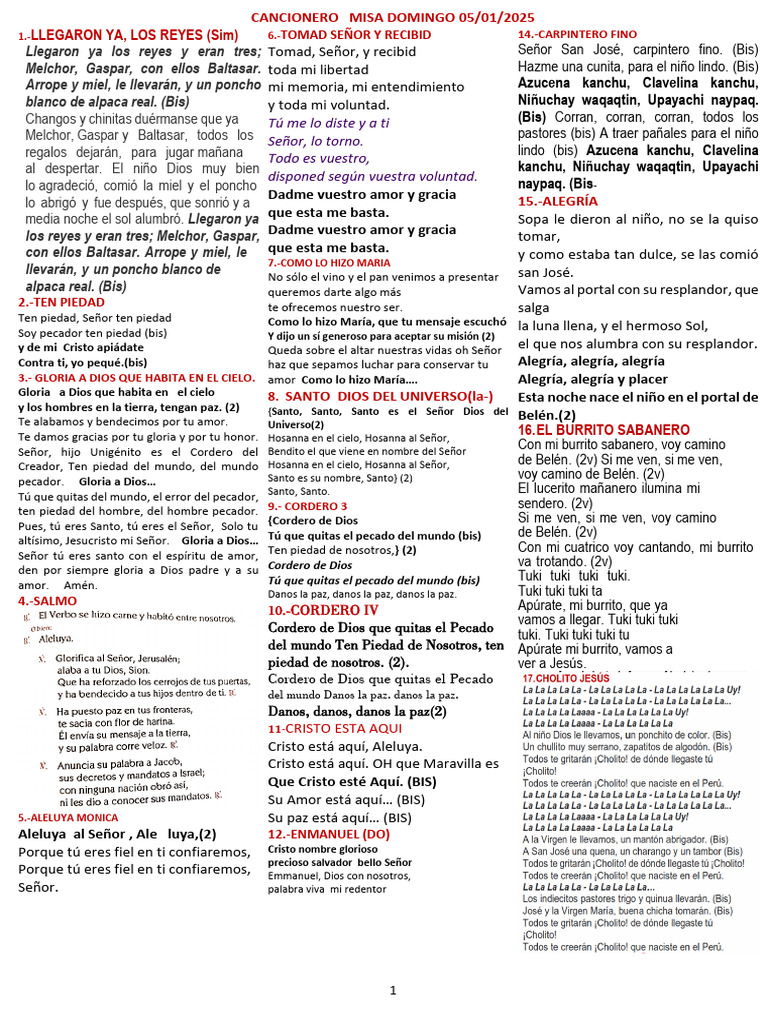 Cancionero Dom 05-01-2025_v2 | PDF | Cristo (título) | Pecado