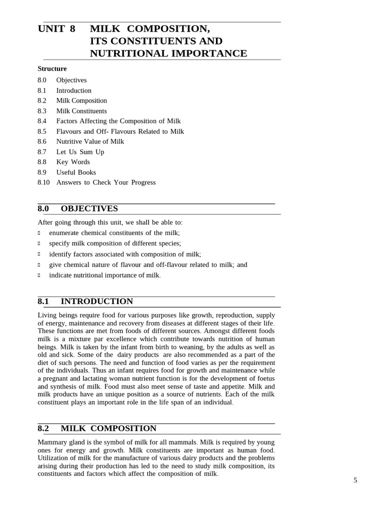 Milk Composition and Its Constituents | PDF | Milk | Hydrolysis