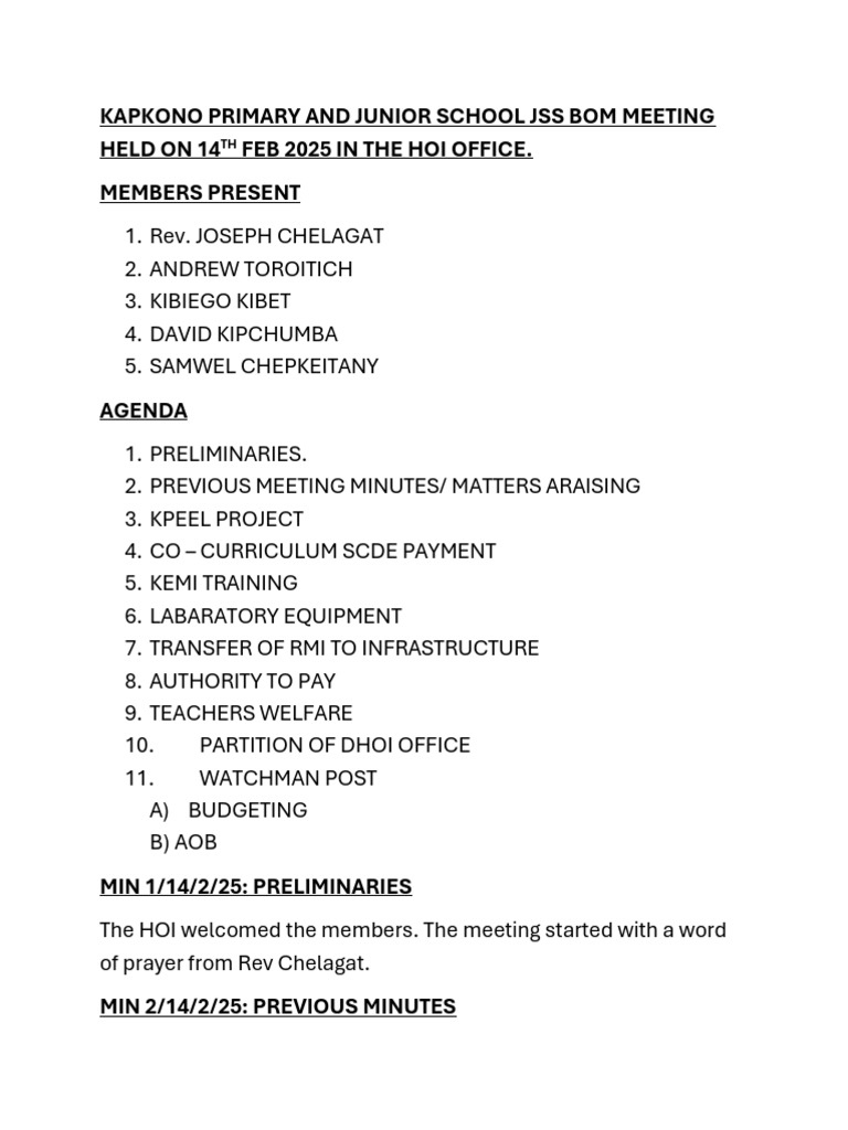 BOM Meeting Minutes - Feb 14, 2025 | PDF
