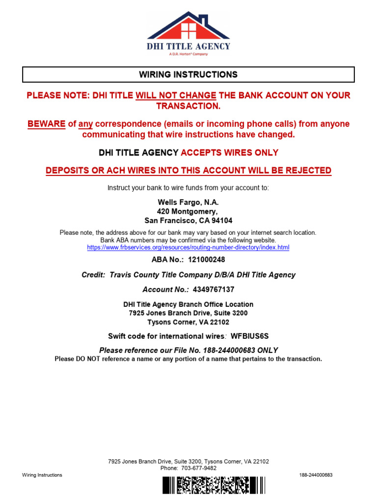 DHI Title Agency Wire Instructions | PDF