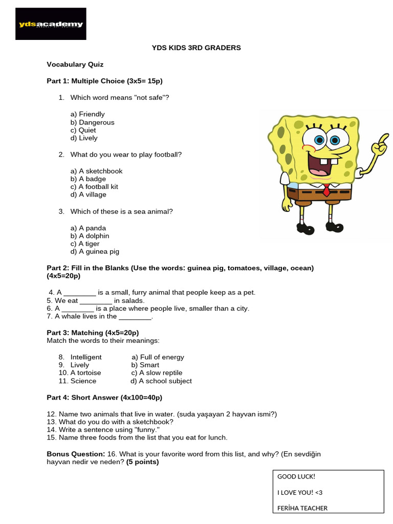 3rd Grade Vocabulary Quiz | PDF