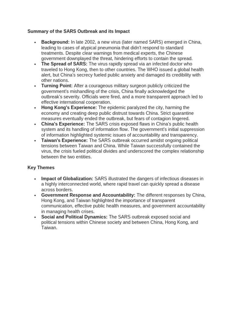 Summary of The SARS Outbreak and Its Impact | PDF