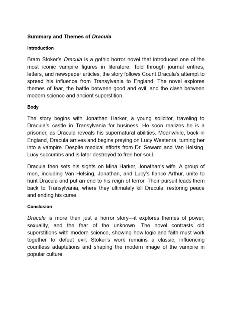 Summary and Themes of Dracula | PDF