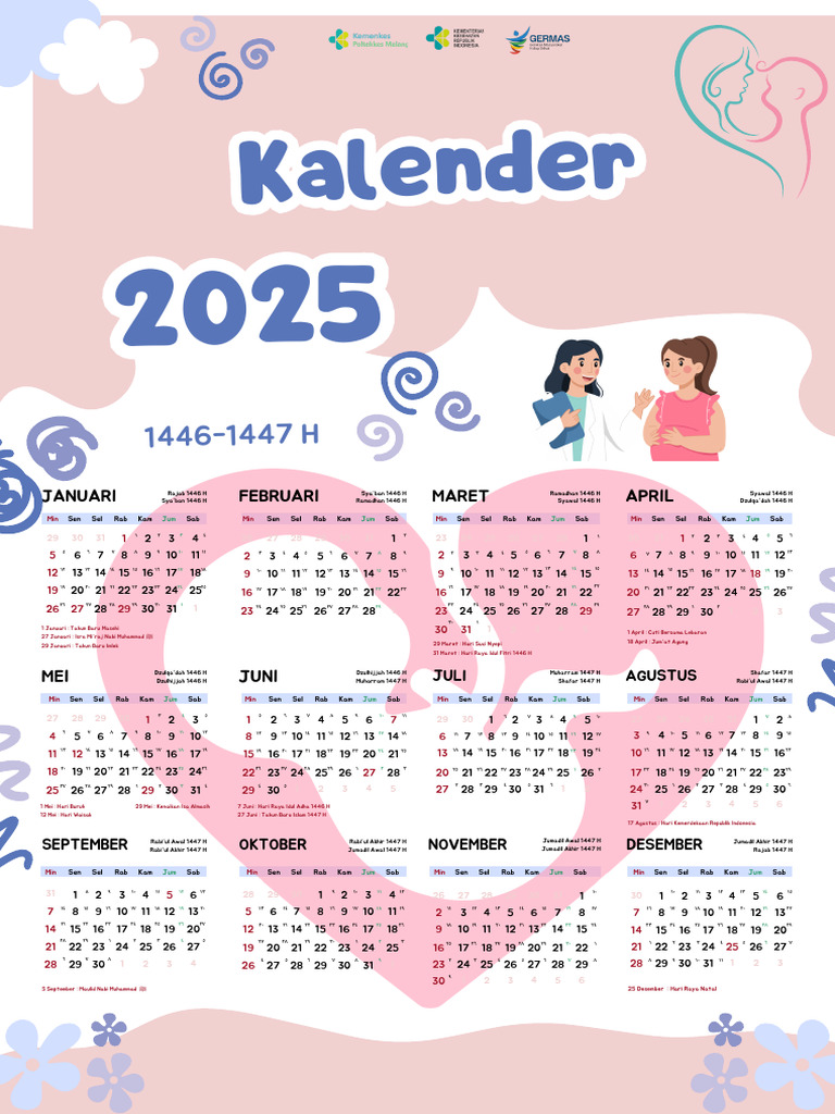 Biru Putih Ilustrasi Ceria Kalender 2025 Foto Kolase A3 - 20250121 ...