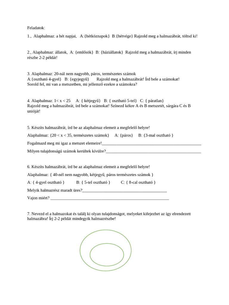 Feladatok Halmaz | PDF