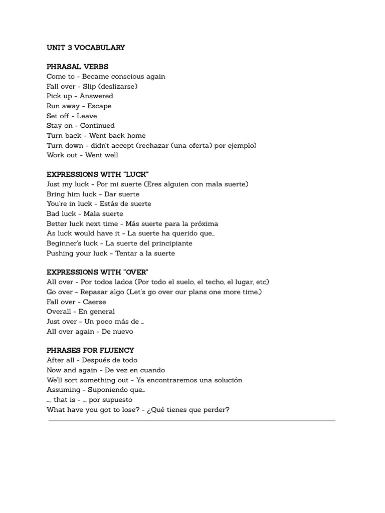 Inglés Unidad Vocab 3 y 4 | PDF