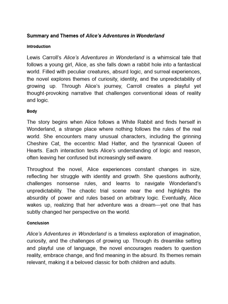 Themes in Alice's Adventures in Wonderland | PDF