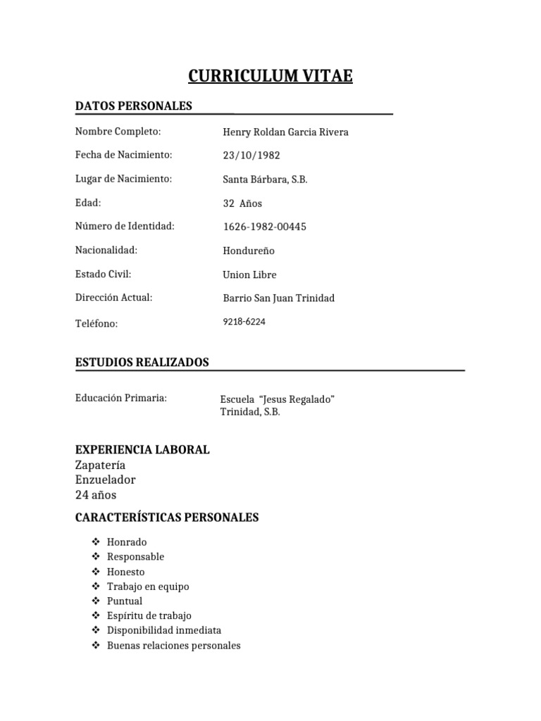 Curriculum Vitae de Henry Roldan García | PDF