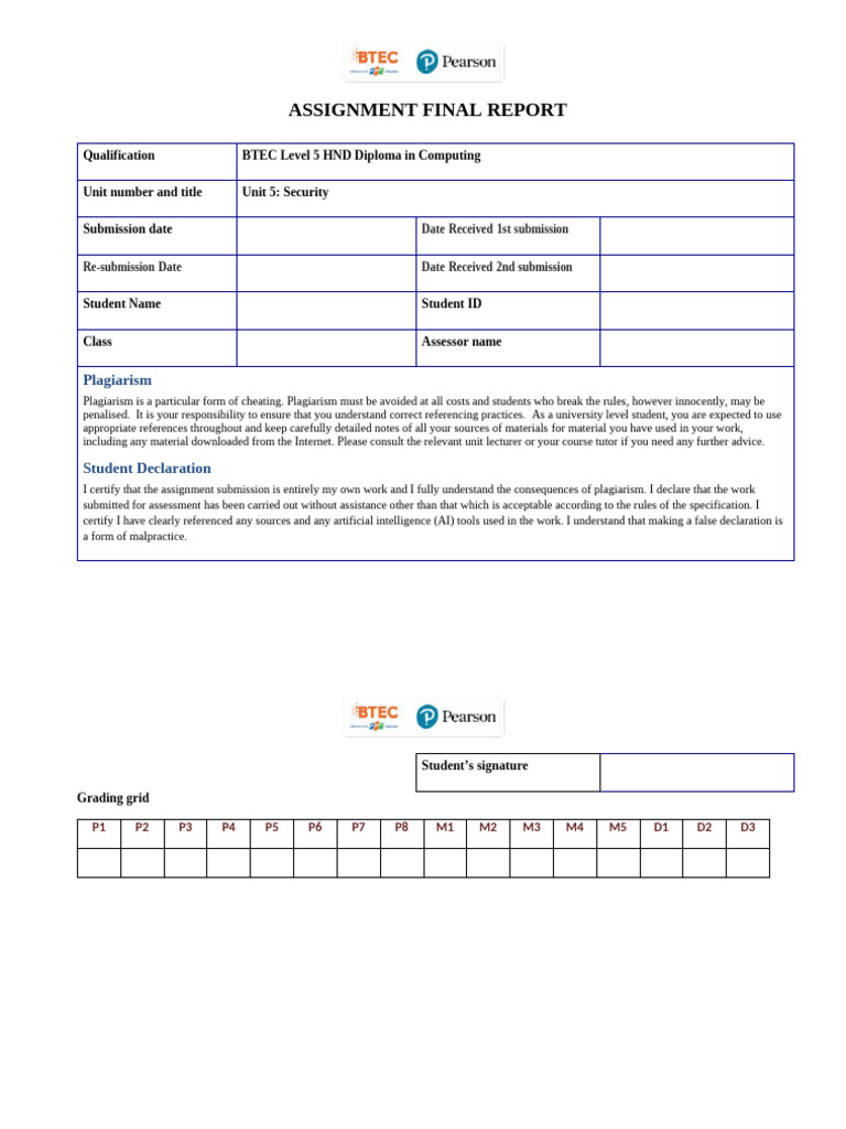BTEC HND Computing Security Report | PDF