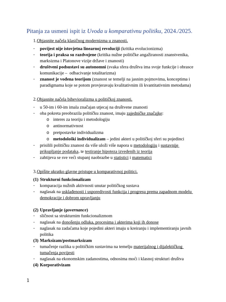 Pitanja i Odgovori Za Usmeni | PDF