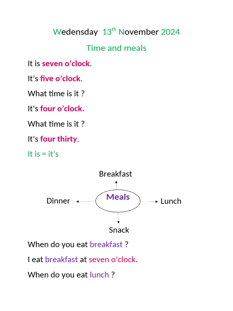 Daily Meal Times and Schedules | PDF