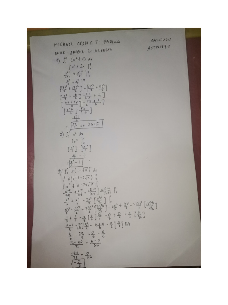 Michael Cedric T. Padilla ACTIVITY 5 DEFINITE INTEGRATION | PDF