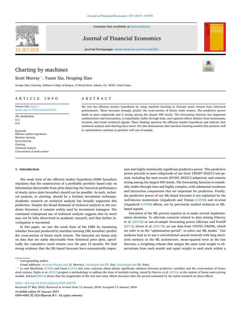 Journal of Financial Economics - Charting by Machines | PDF | Forecasting | Technical Analysis