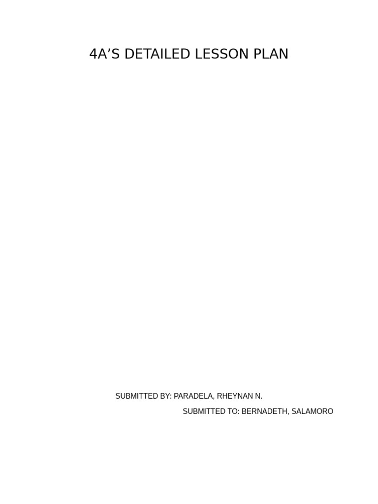 4A'S DETAILED LESSON PLAN Rhynnprds | PDF | Lesson Plan | Cognitive ...