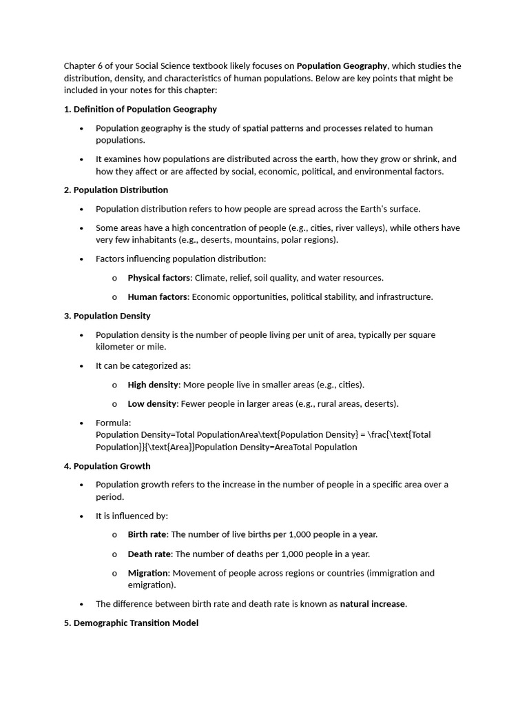 Chapter 6 of your Social Science textbook likely focuses on Population ...