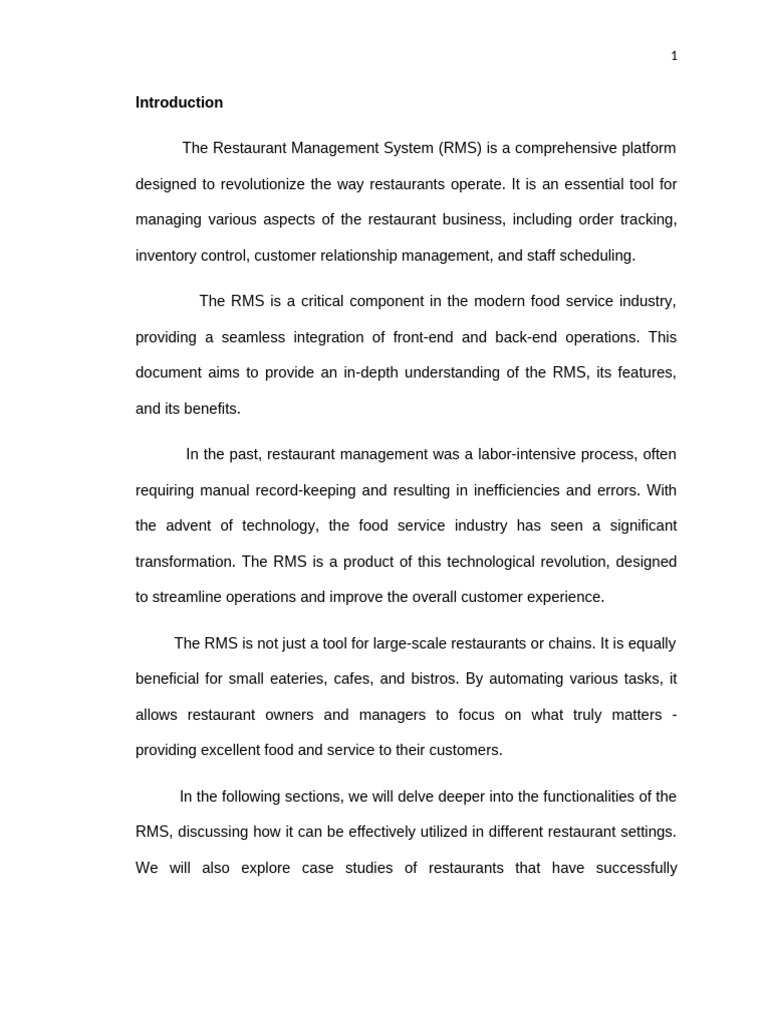 Rms Word Document | PDF | Automation | Restaurants