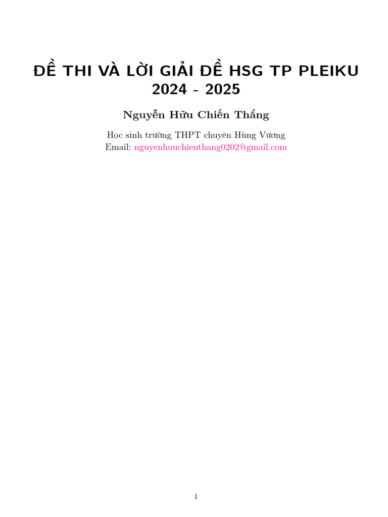 Đề Thi Và Lời Giải Đề HSG TP Pleiku 2024 - 2025 | PDF