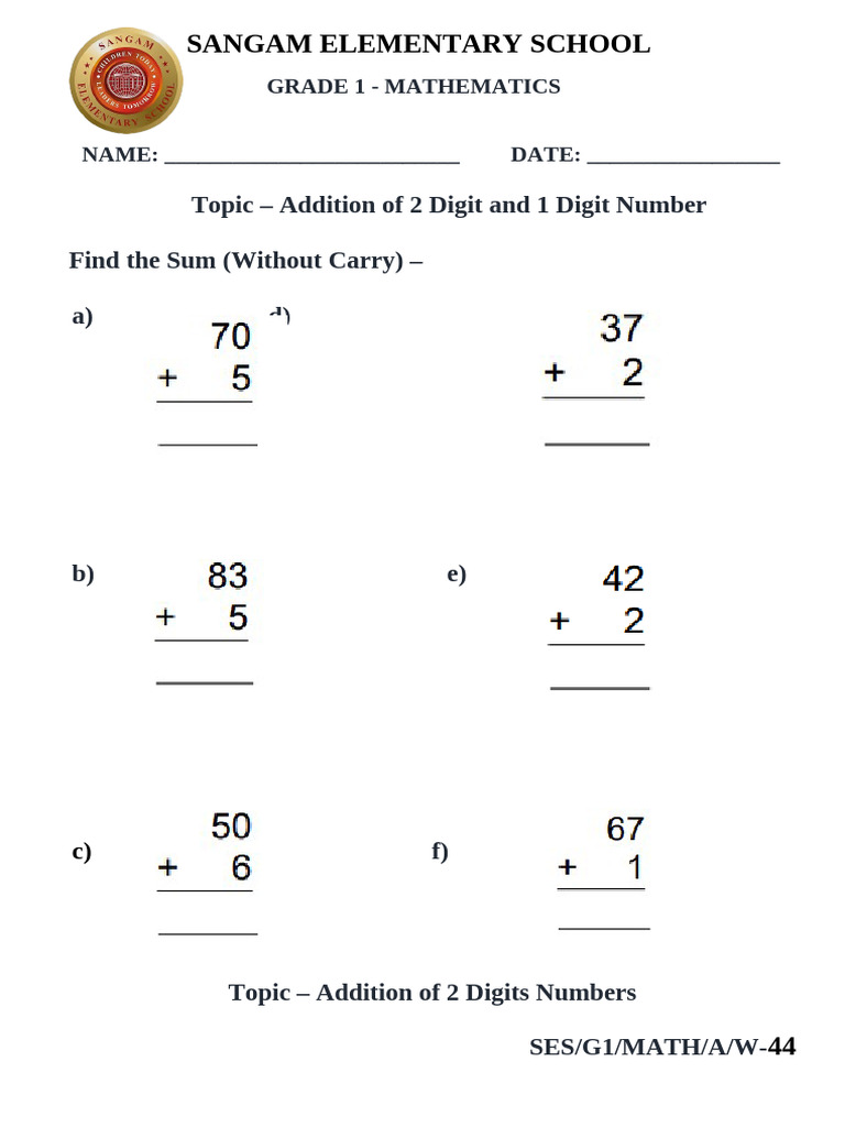 Grade 1 Math Worksheets: Addition & Subtraction | PDF | Rupee | Foreign ...