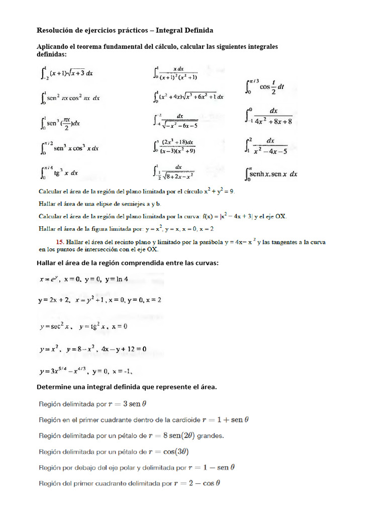Resolución de Ejercicios Prácticos - Integral Definida | PDF