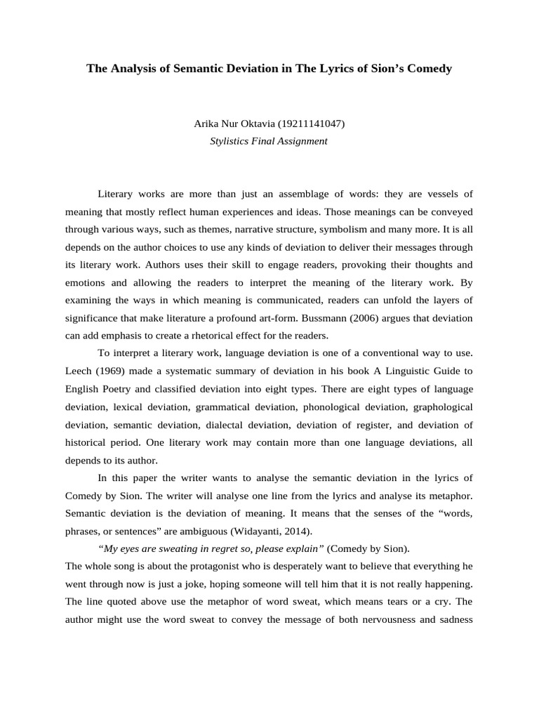 Stylistics Final Assignment | PDF | Semantics | Human Communication