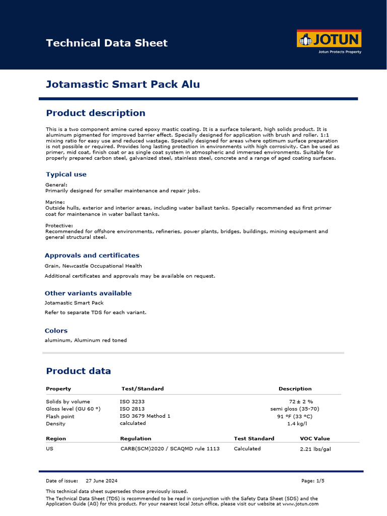Tds - TDS 23680 Jotamastic Smart Pack Alu Eng US | PDF | Concrete | Epoxy