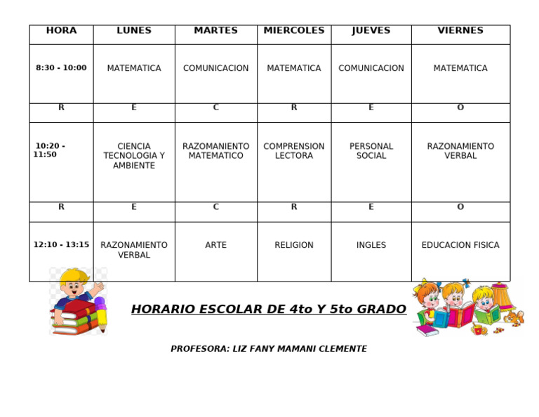 Horario Escolar de 4 y 5 Grado | PDF
