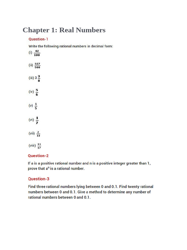 CH 1 Real Numbers IMP Ques - Byju | PDF